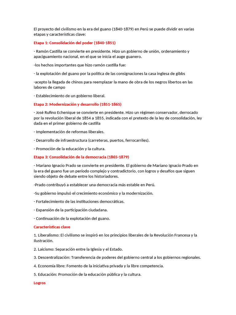 El Proyecto Del Civilismo en La Era Del Guano | PDF | Perú | Ciencias ...