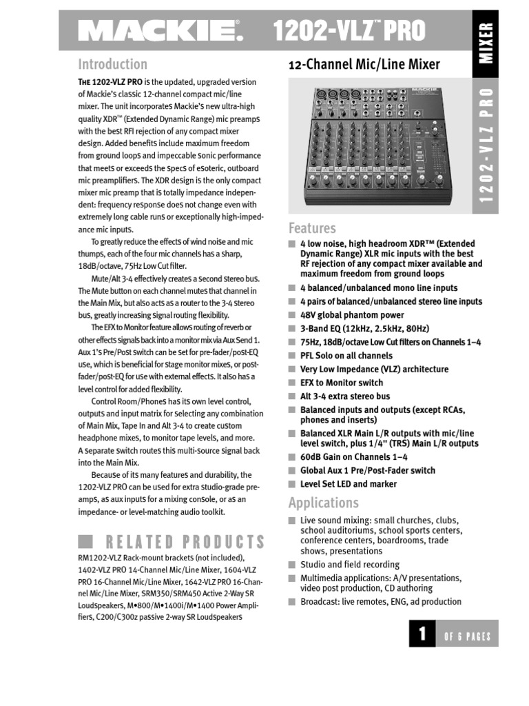 Mackie 1202 VLZ Pro MFR Spec Sheet | PDF | Microphone | Electronic ...