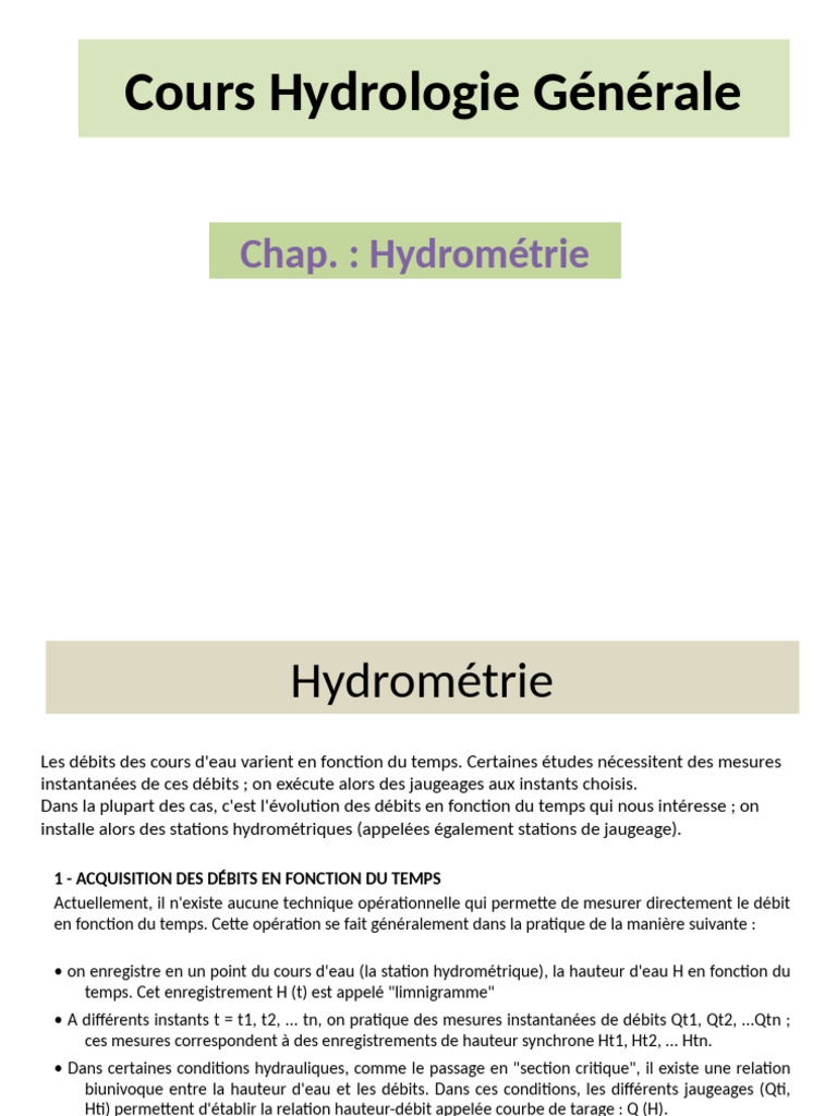 Mesure des Débits en Hydrométrie | PDF | Débit (hydrologie) | Environnement