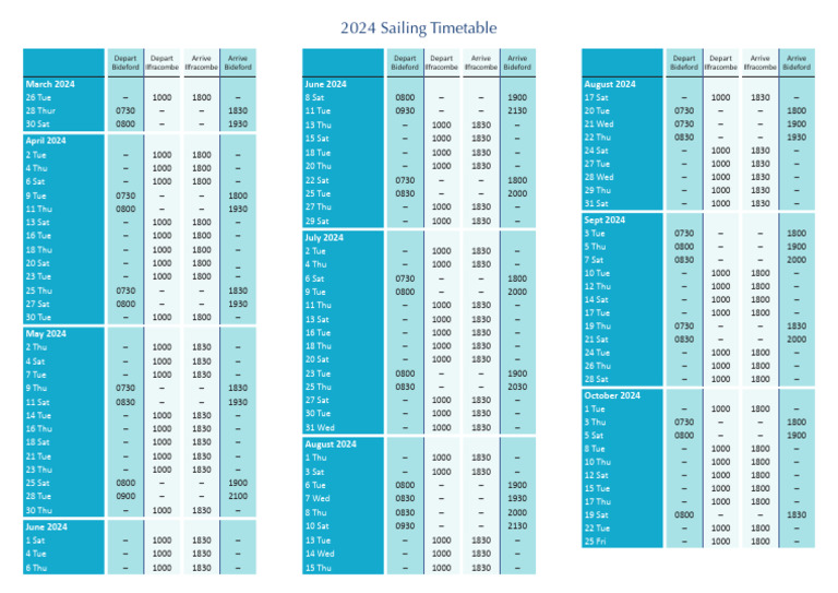 2024 Sailing Timetable Website | PDF