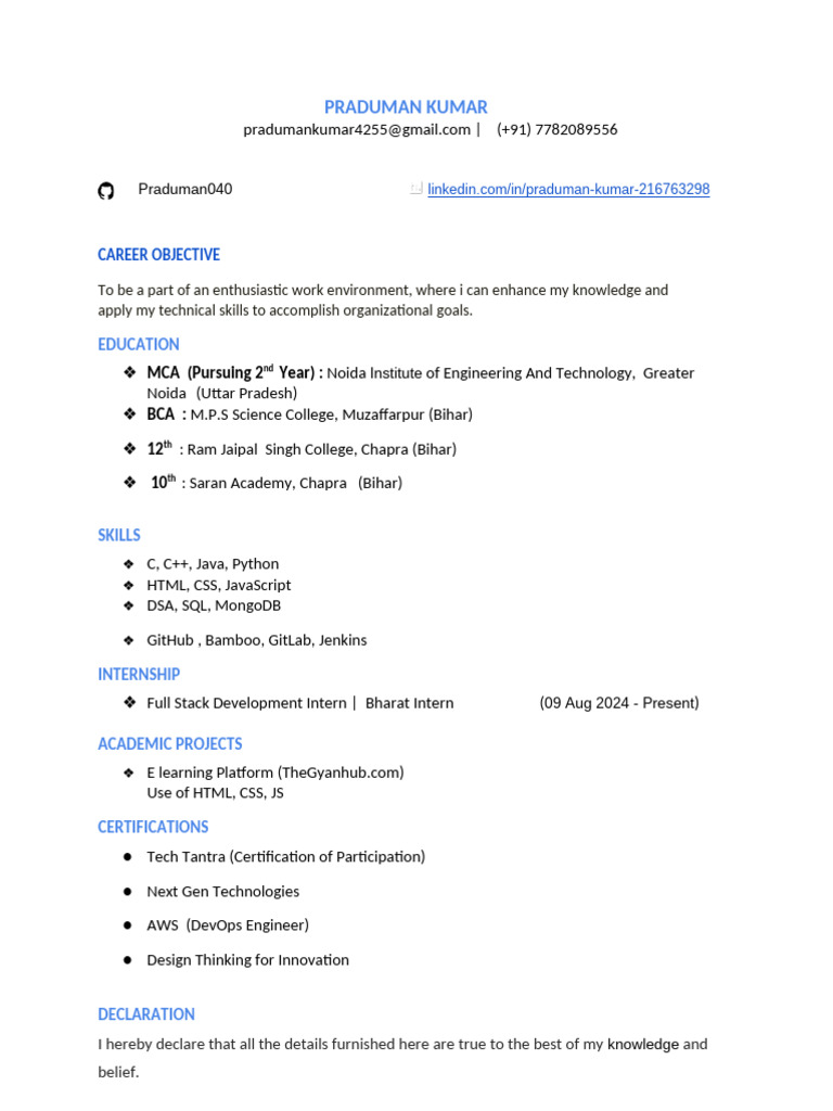 Praduman Resume | PDF