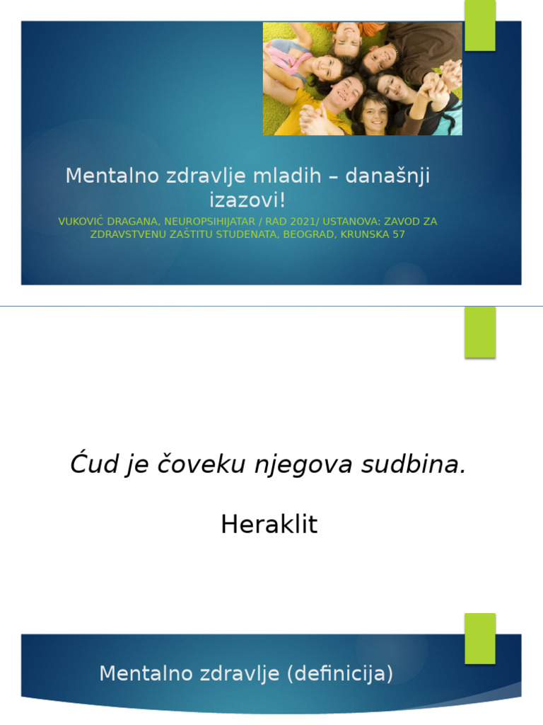 Mentalno Zdravlje Mladih - Današnji Izazovi! | PDF