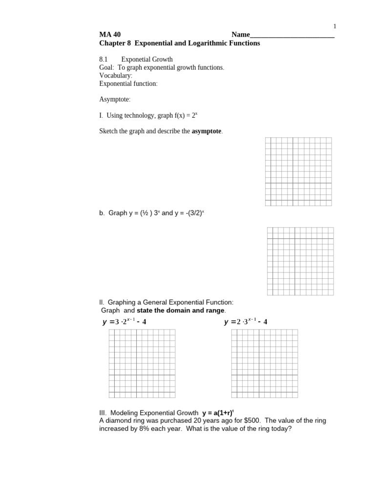 Chapter 8 Exponential and Logarithmic Functions1 | PDF | Exponential ...