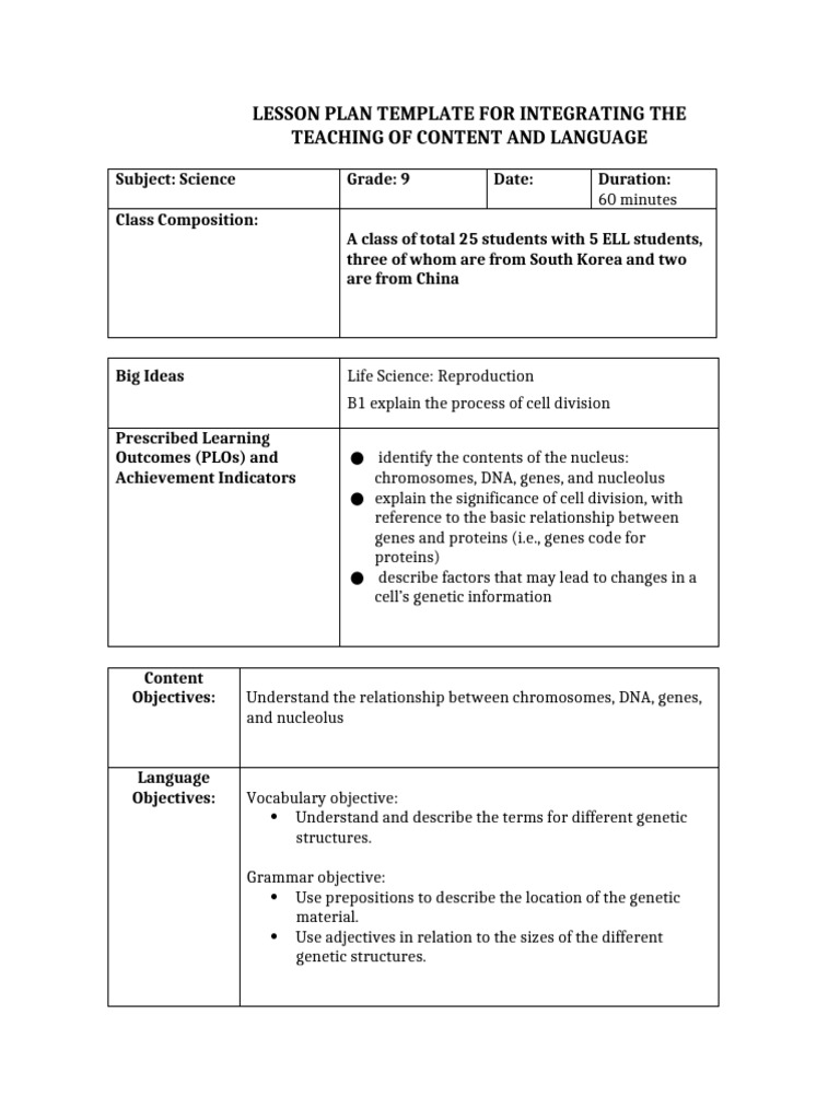 Science Lesson Plan for ELL Students | PDF | Genetics | Gene