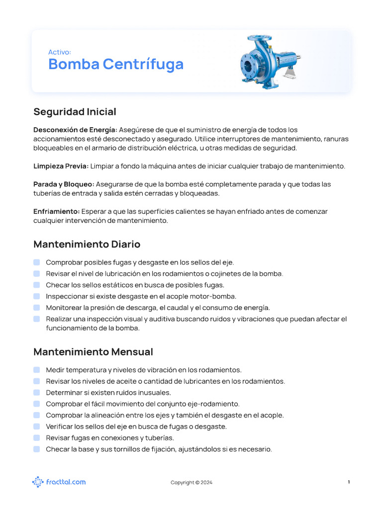Checklist Bomba | PDF | Rodamiento (Mecánico) | Bomba