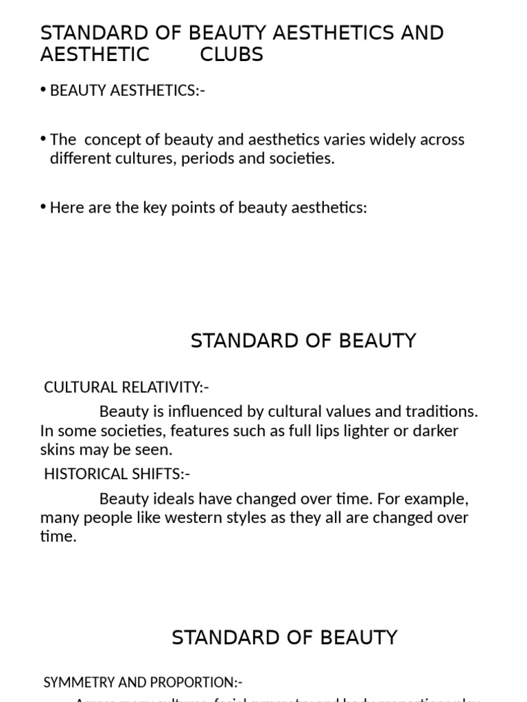 STANDARD OF BEAUTY AESTHETICS AND AESTHETIC CLUBS | PDF