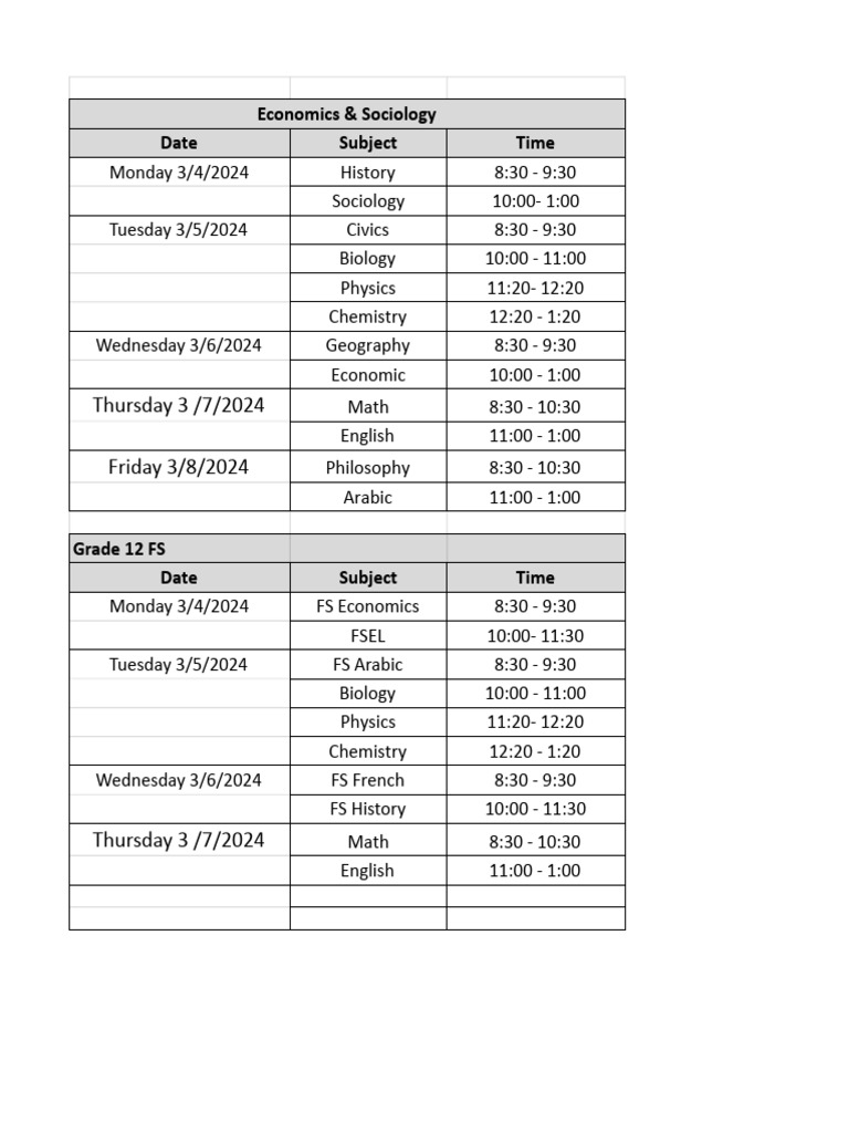 Timetable Mid - Year & Trial 2 | PDF | Educational Stages | Educational ...