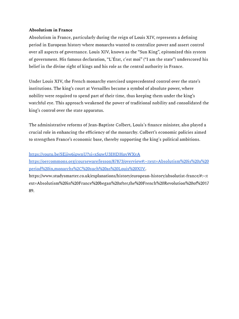 Absolutism in France Under Louis XIV | PDF