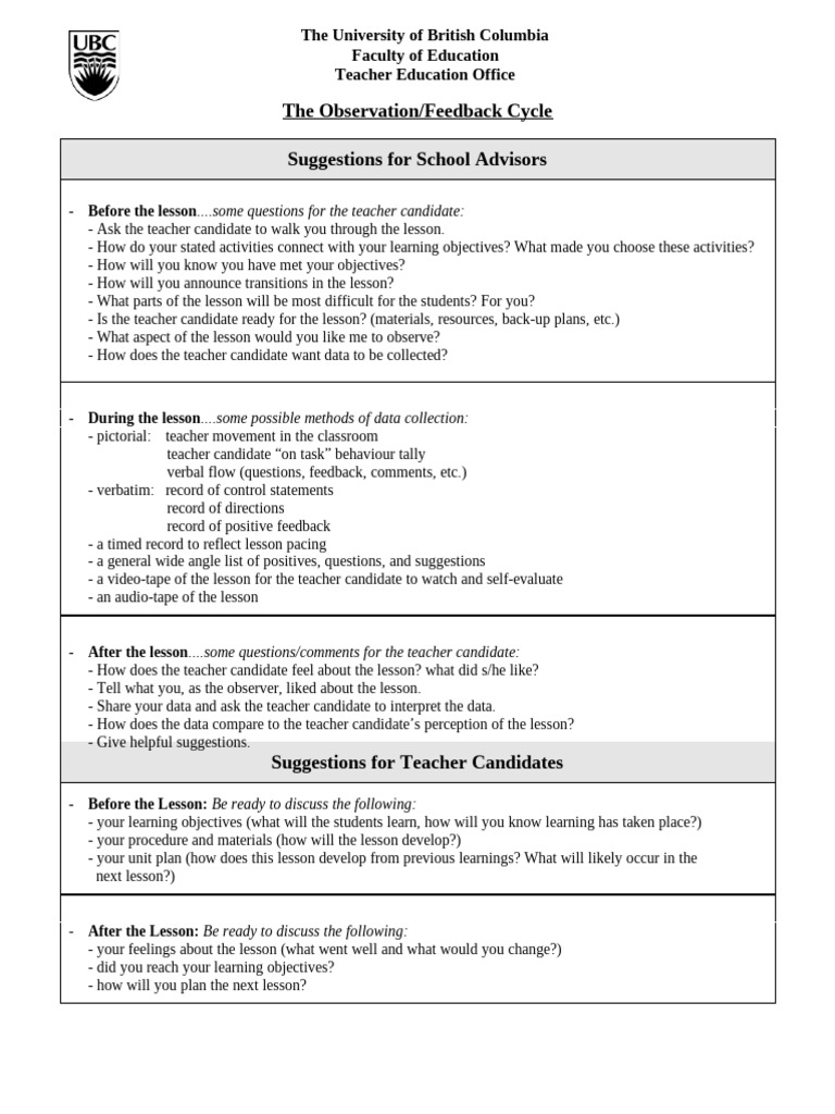 Observation Cycle | PDF | Teachers | Human Communication