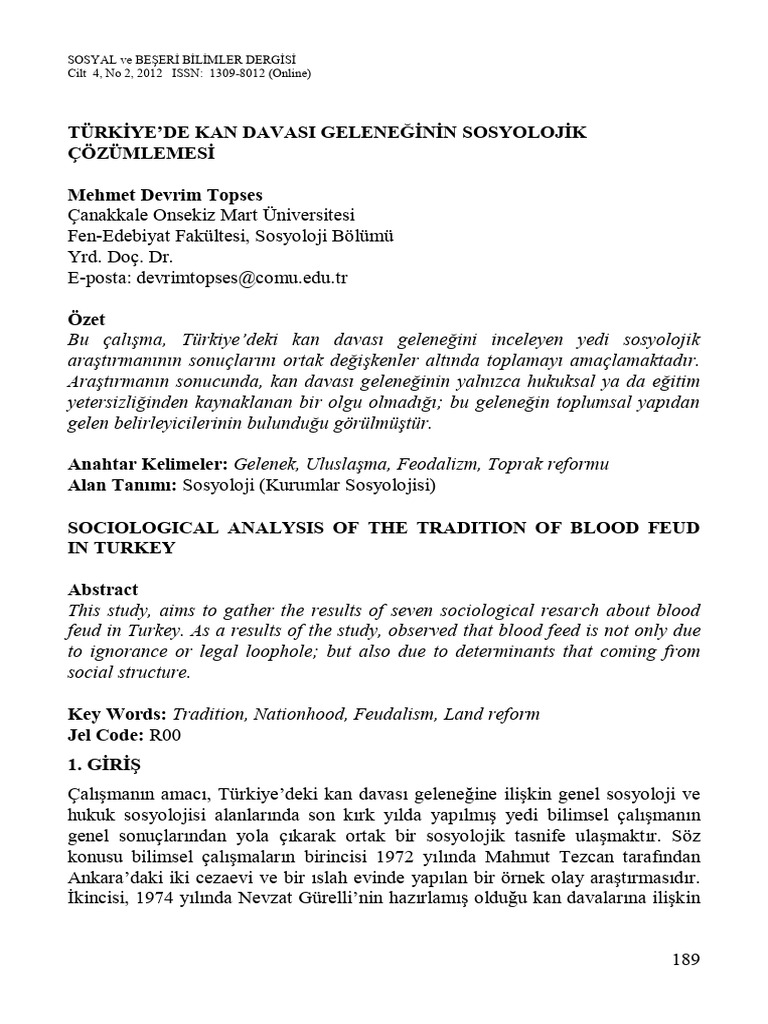 T RK Ye de Kan Davasi Gelene N N Sosyoloj K Z Mlemes (#135708) - 117321 | PDF