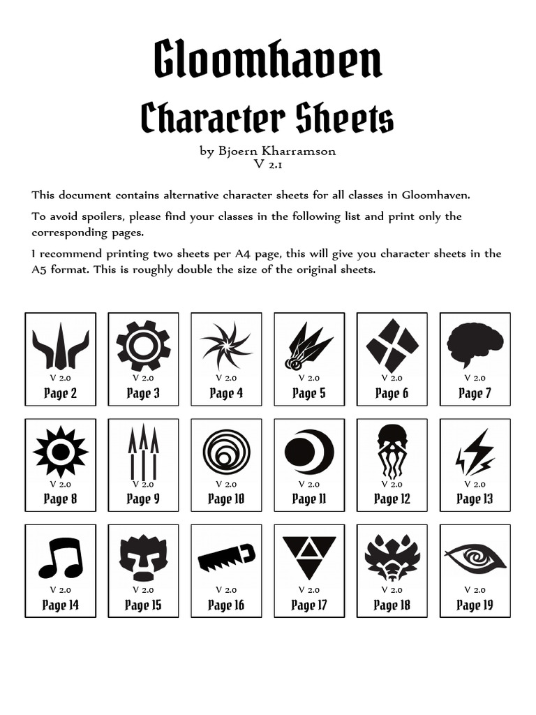 Gloomhaven Character Sheets V2.1 | PDF | Game Design | Video Games