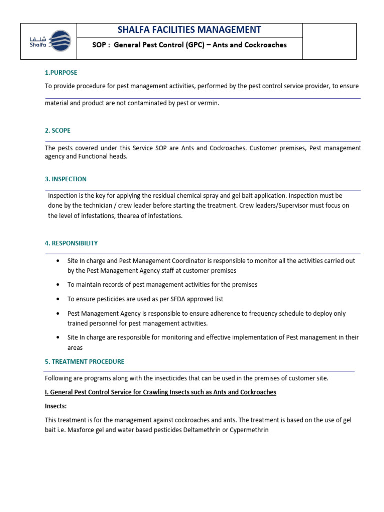 GPC SOP for Ants and Cockroaches | PDF | Pest Control | Pest (Organism)