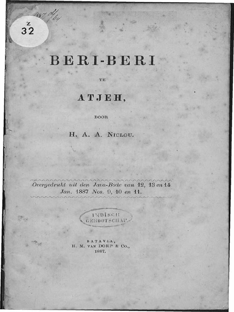 Beri-Beri Te Atjeh Door H. A. A. Niclou | PDF
