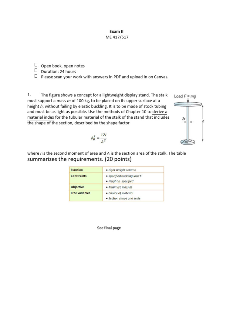 Exam 2 ME 417_.pdf | PDF | Strength Of Materials | Materials Science