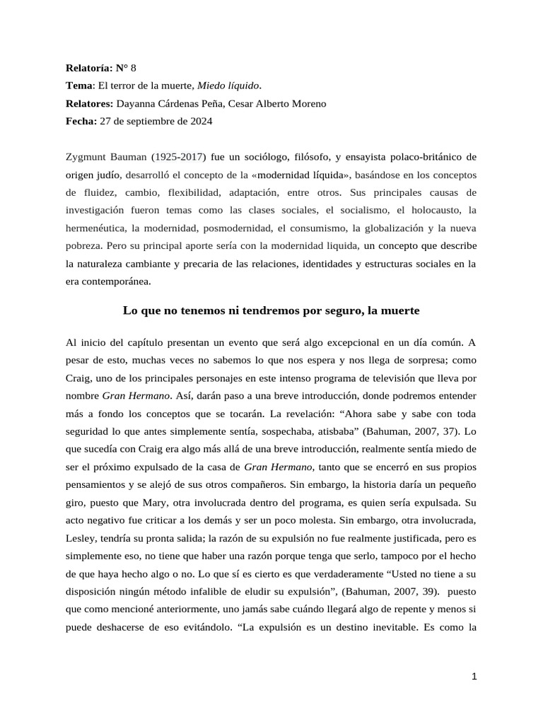 Relatoria Etica Cesar y Dayanna Corregida | PDF | Muerte | Temor