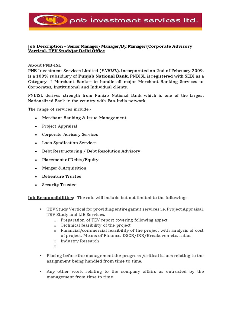 Sr. Manager Manager Dy. Manager For TEV STUDY Vertical at Delhi ...