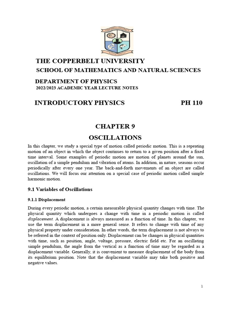Chapter Nine Oscillations - 2023 Notes | PDF | Oscillation | Damping