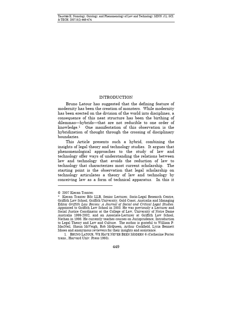 Nomology, Ontology and Phenomenology of Law and Tech | PDF | Martin Heidegger | Frankenstein