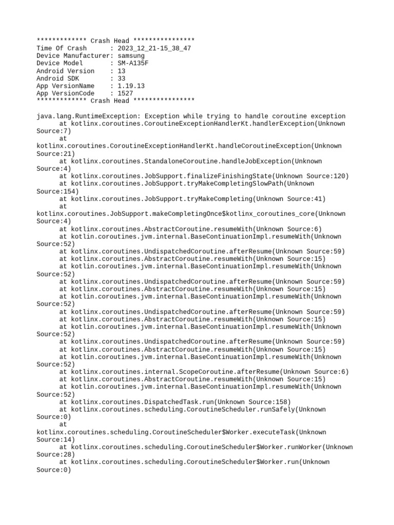 Samsung Crash Report: Coroutine Exception | PDF | Android (Operating System) | Embedded Linux ...