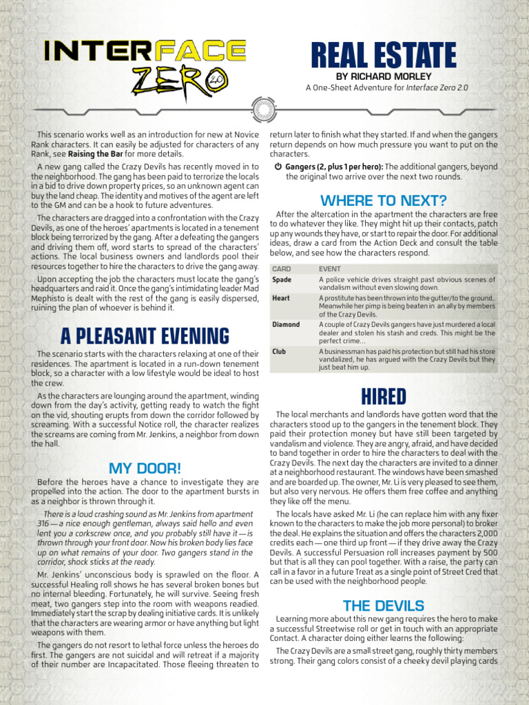 Savage Worlds - Interface Zero - 2.0 - One Sheet - Real Estate | PDF | Apartment