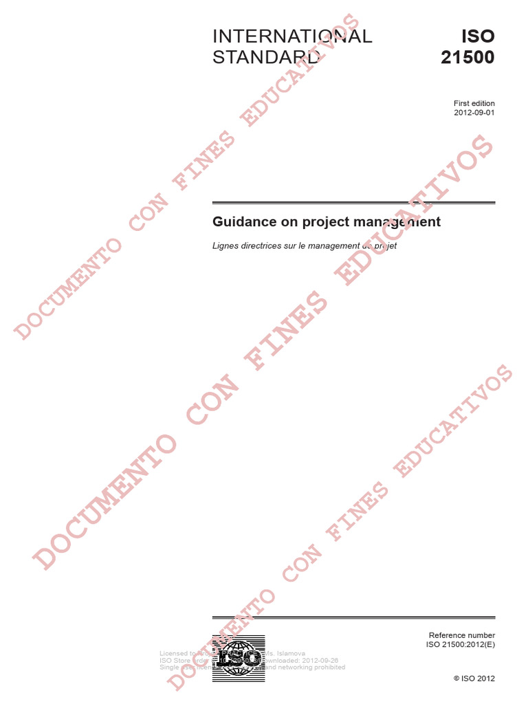 ISO 21500-2012 Guidance On Project Management (En) | PDF | Project Management | License