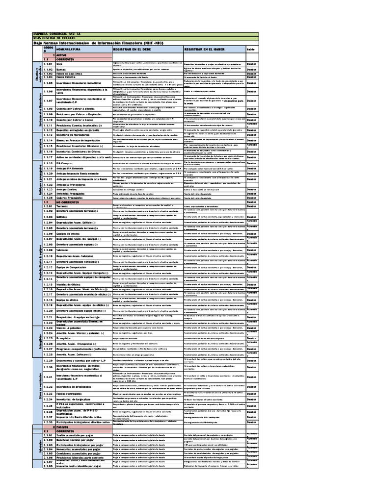 Plan de Cuentas - Bajo Niifs | PDF | Bancos | Deuda