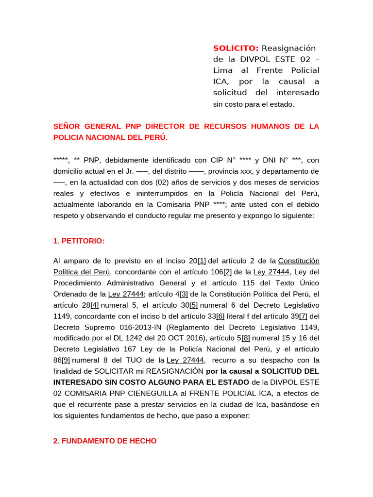 Solicito Cambio de Colocacion | PDF | Documento de identidad | Declaración jurada