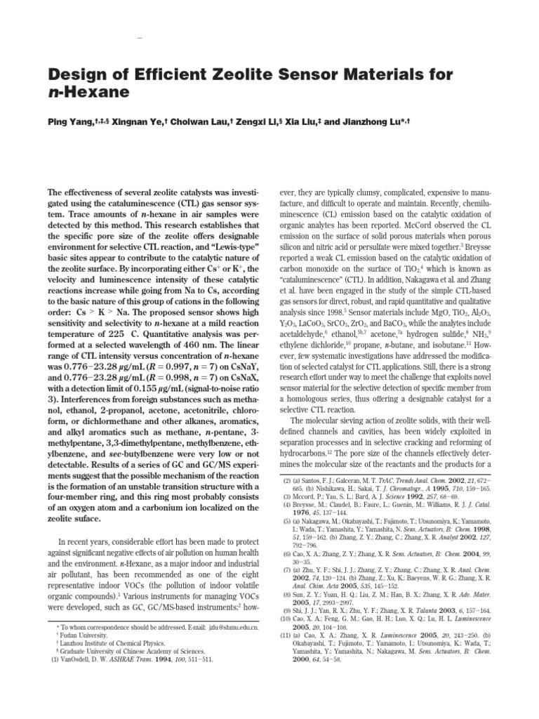 Design of Efficient Zeolite Sensor Materials For N-Hexane | PDF | Zeolite | Catalysis