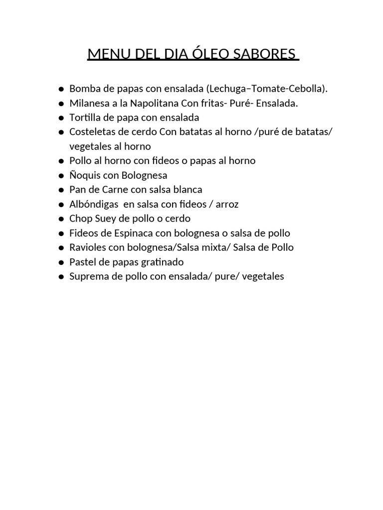Menú Diario Óleo Sabores | PDF