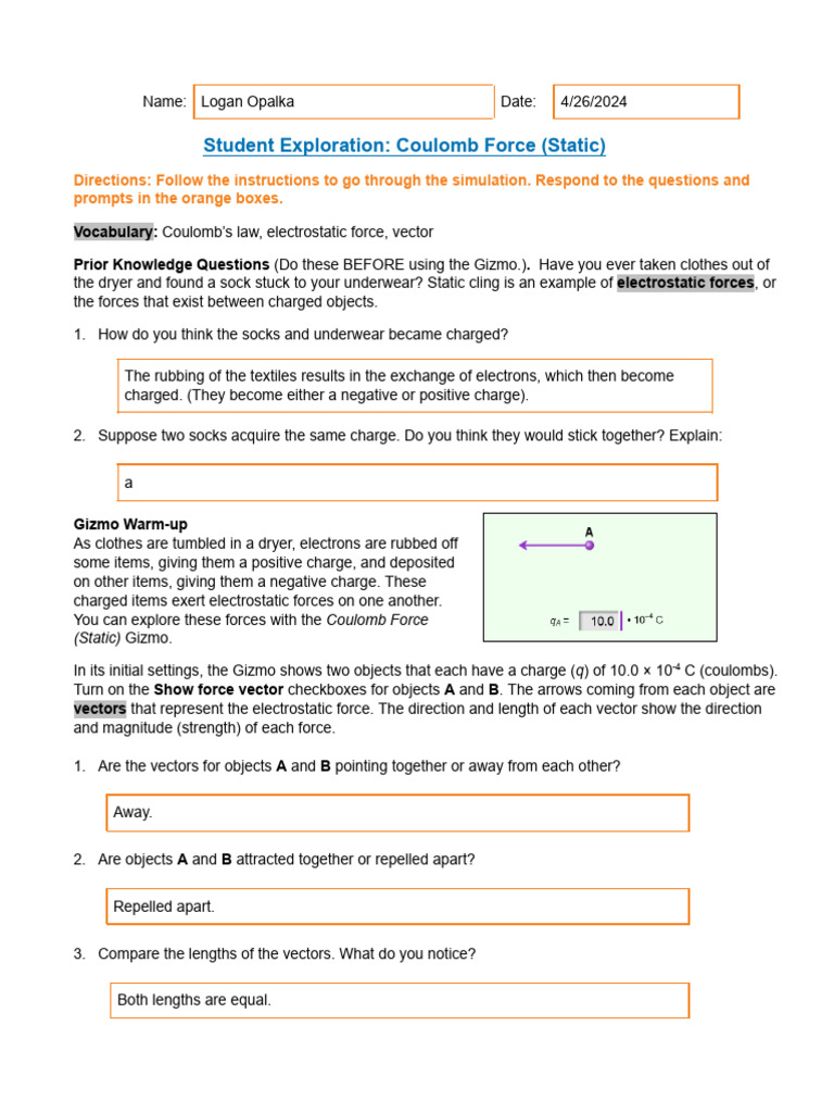 Copy of Coulomb Force | PDF | Force | Electrostatics