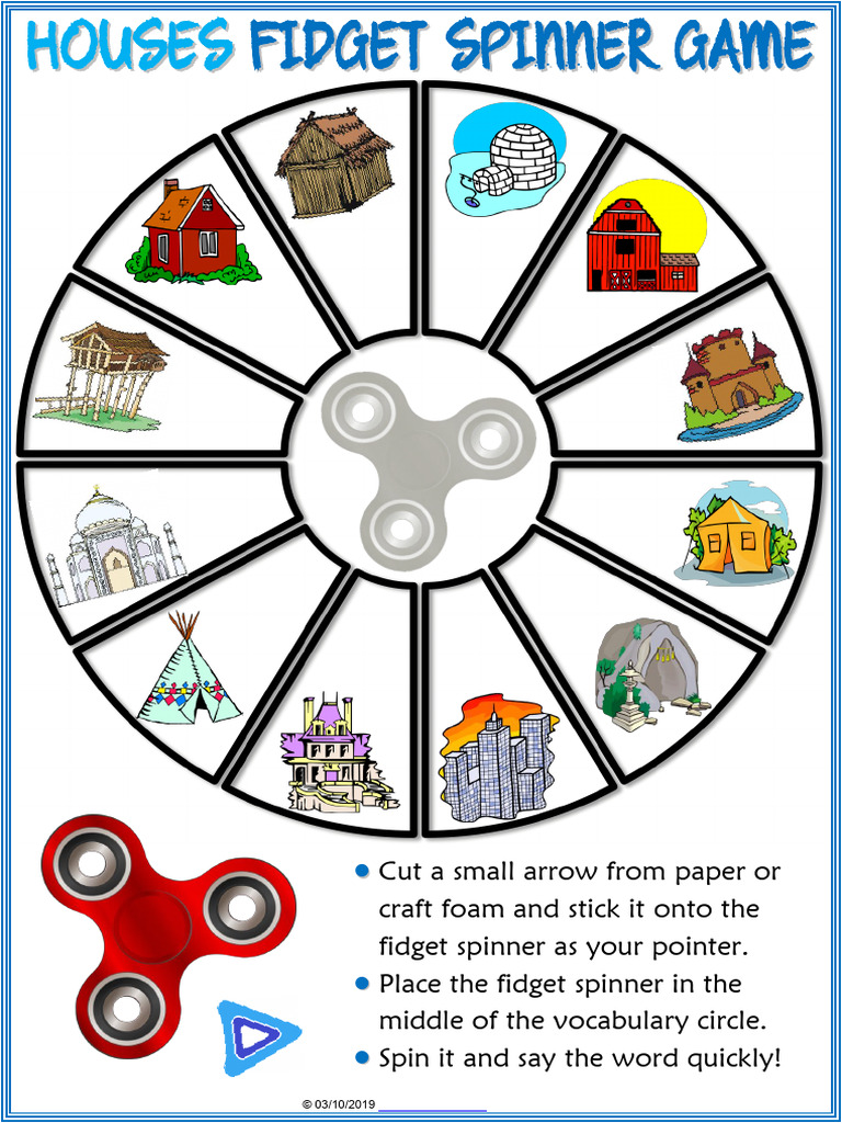 Types of Houses Vocabulary Esl Printable Fidget Spinner Game For Kids ...