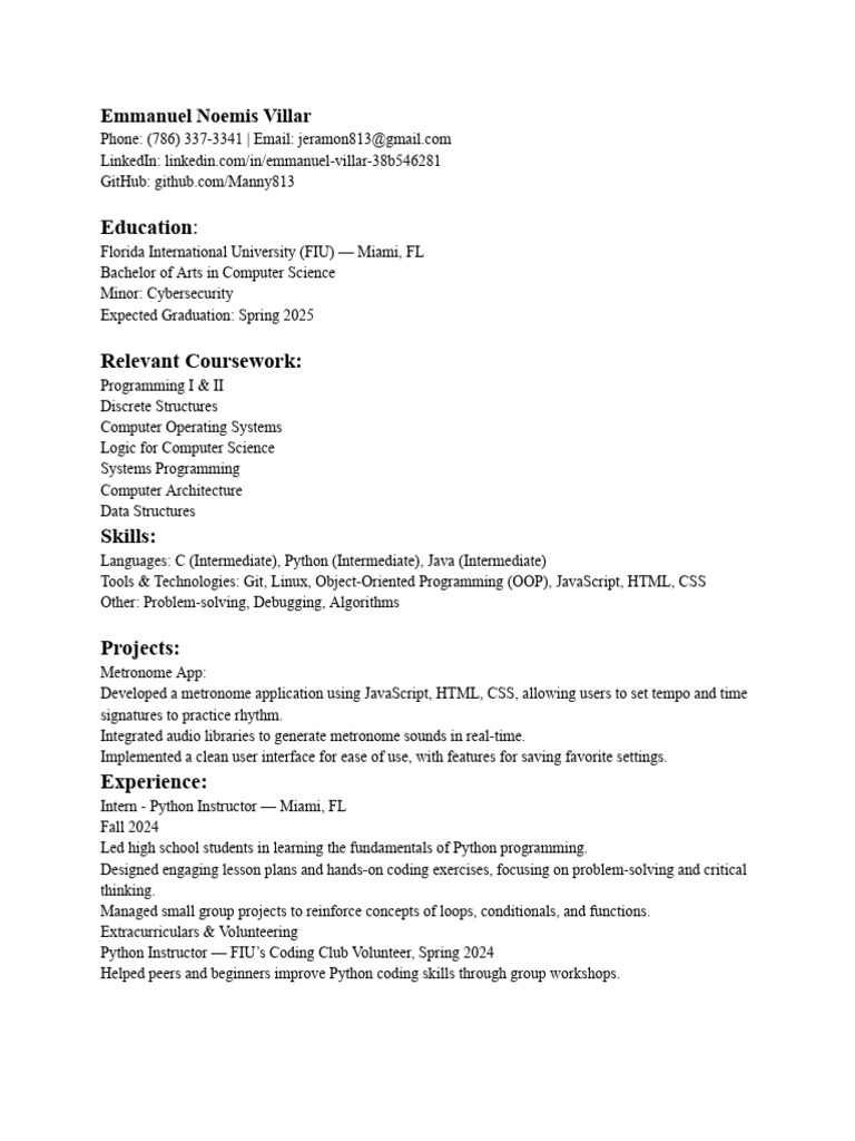 Emmanuel Noemis Villar - Resume | PDF
