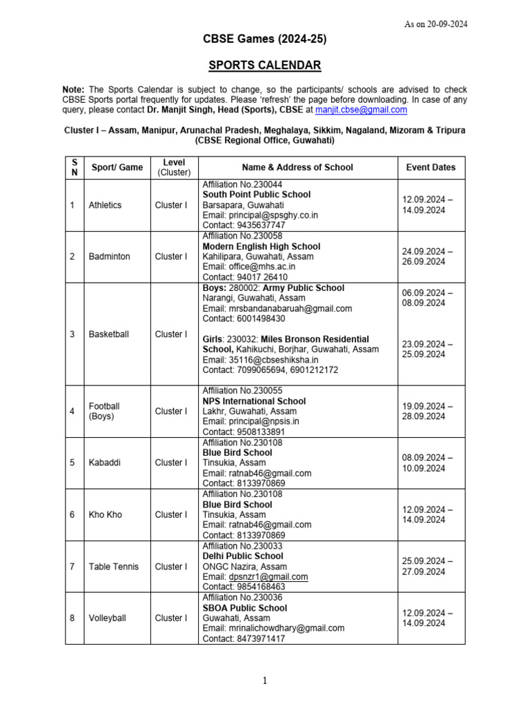 Httpscbseit - incbse2024sportsdocumentsCBSE Sports Calendar (2024-25) PDF | PDF | Schools