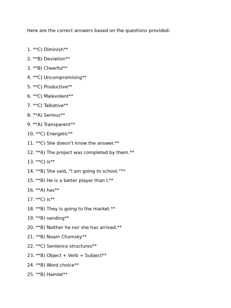 answer key | PDF | Syntax | Human Communication