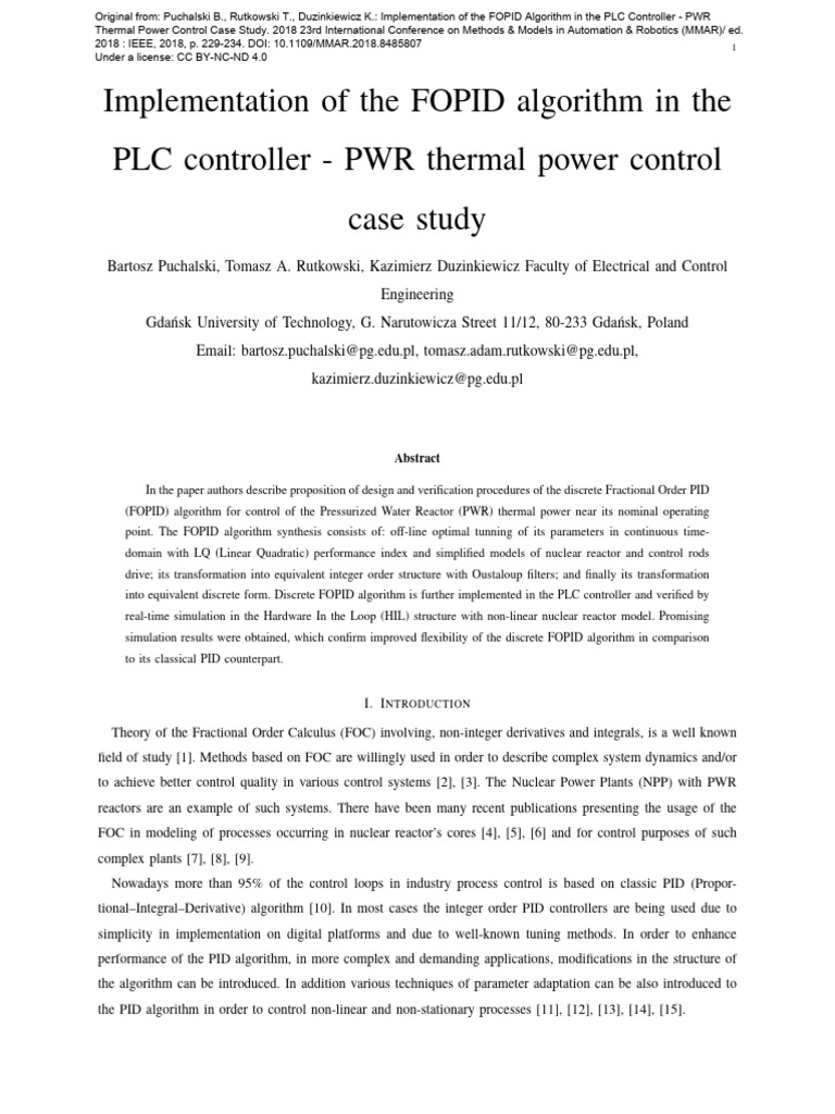 Implementation of The Fopid Algorithm in The PLC Controller PWR Thermal Power Control Case Study ...