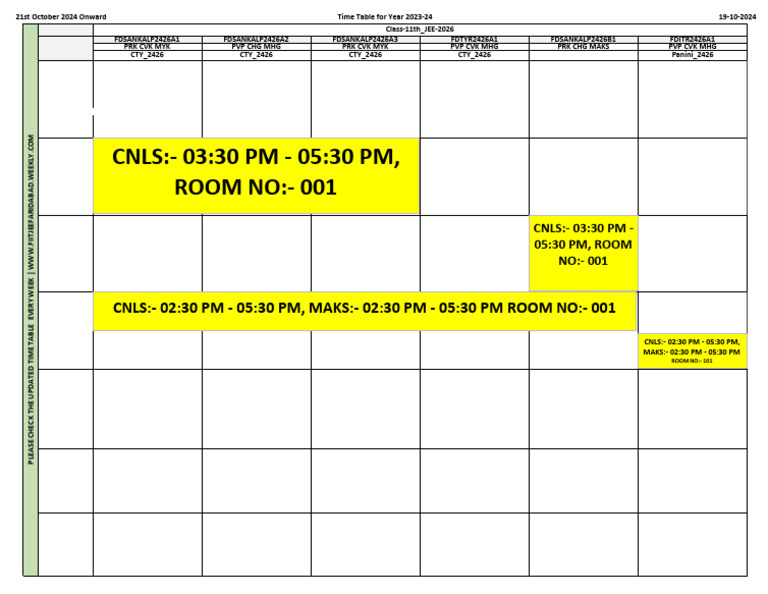 Time Table 21st October To 27th October 2024 Class-11 | PDF