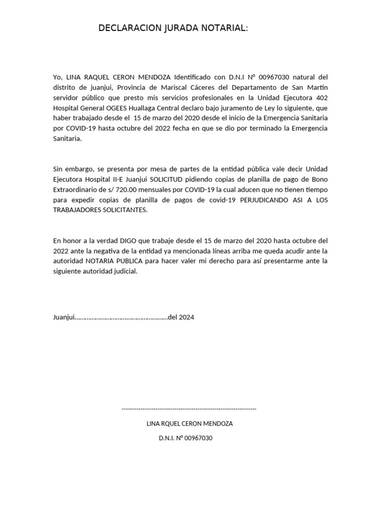 Declaracion Jurada Notarial | PDF