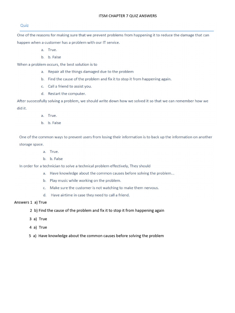 Itsm Chapter 7 Quiz Answers | PDF