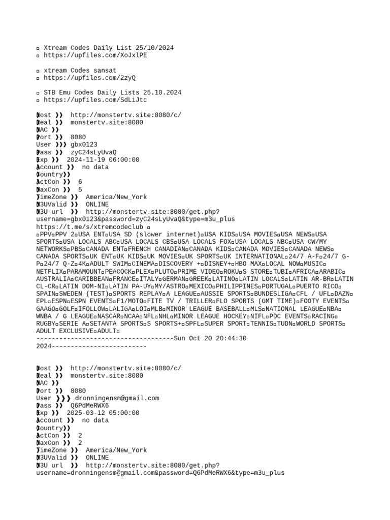 Xtream Codes Daily List 10/25/24 | PDF | Hbos | Roku