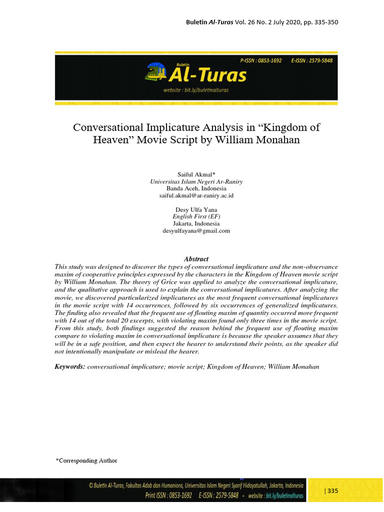 Conversational Implicature Analysis in K | PDF | Semiotics