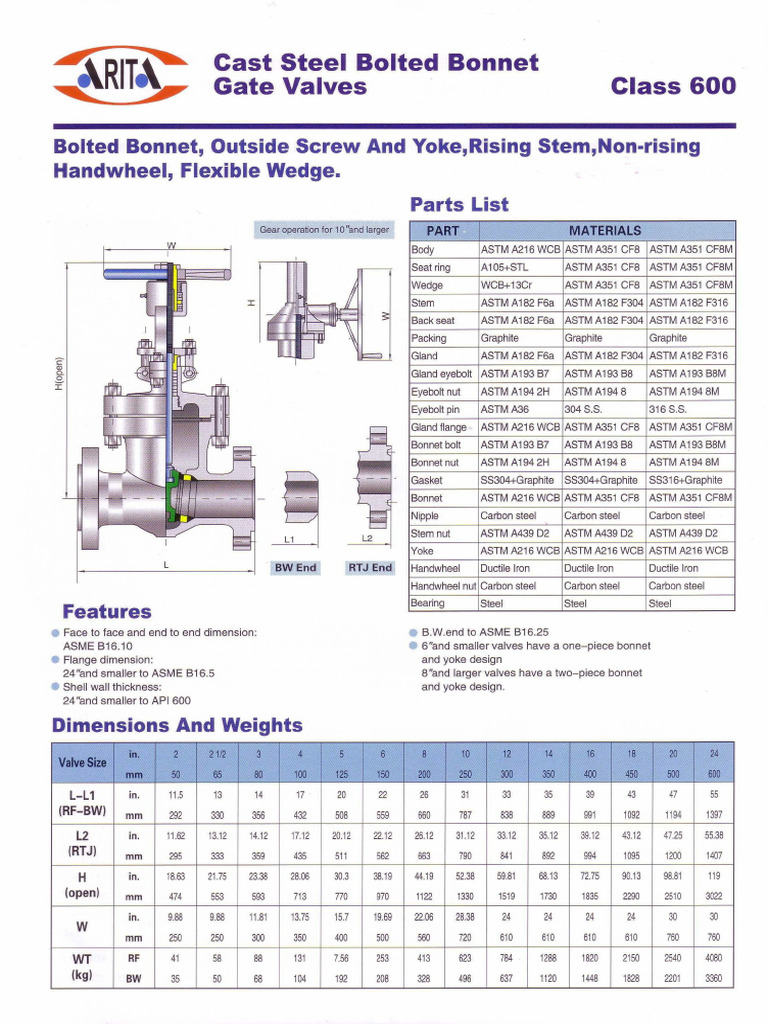 Cast Steel Gate Valve Class 600 | PDF