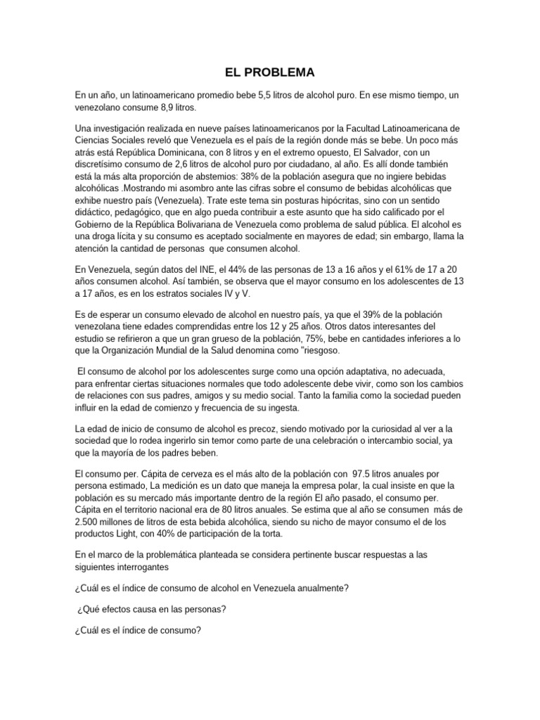 EL PROBLEMA | PDF | Venezuela | Alcoholismo