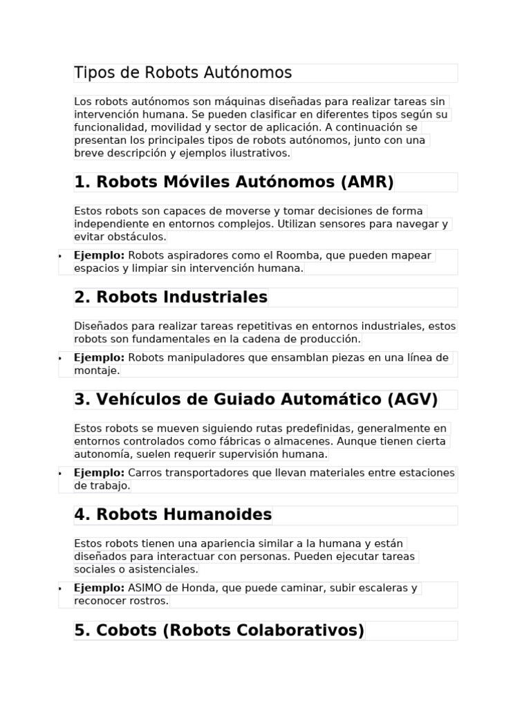 Tipos de Robots Autónomos | PDF | Robot | Robótica