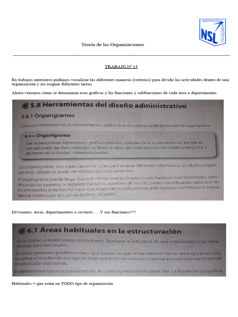 Teor-A de Las Organizaciones TP N-13 Areas Habituales y Funciones .Doc | PDF
