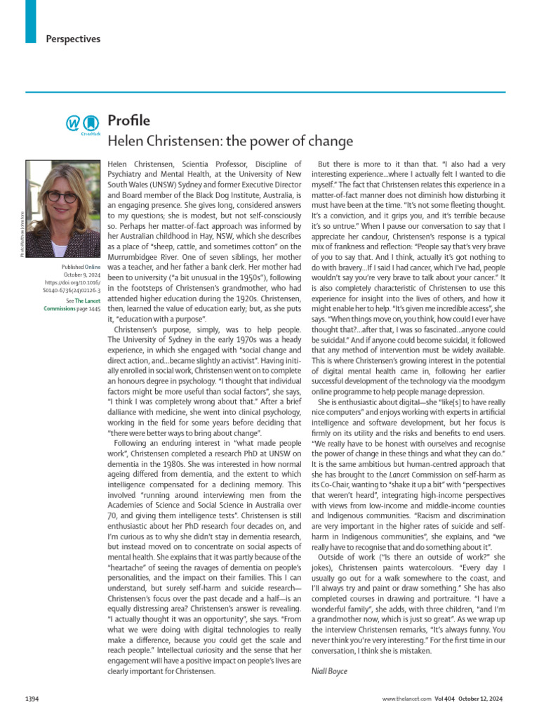 Helen Christensen The Power of Change - 2024 - Lancet | PDF ...