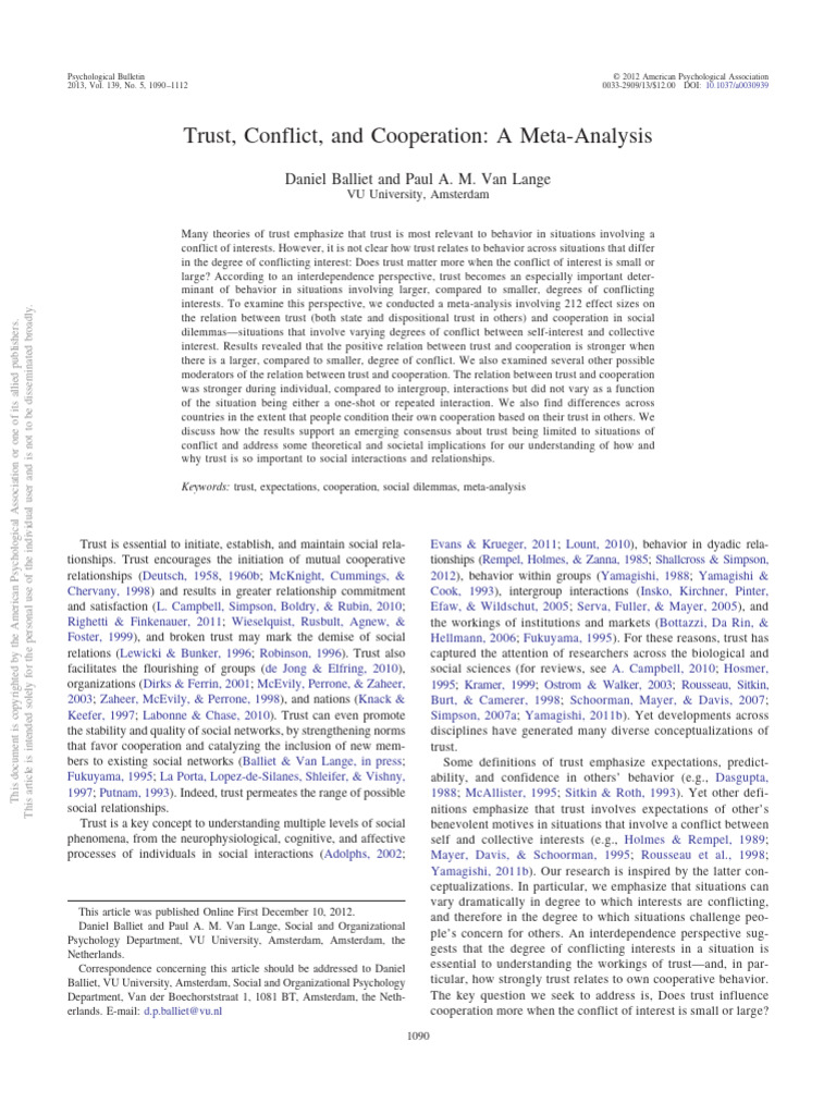 Trust Conflict and Cooperation A Meta An | PDF | Cooperation | Motivation