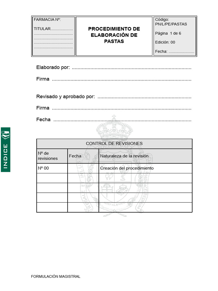 COFSE - Procedimiento de Elaboración de PASTAS | PDF | Farmacia ...