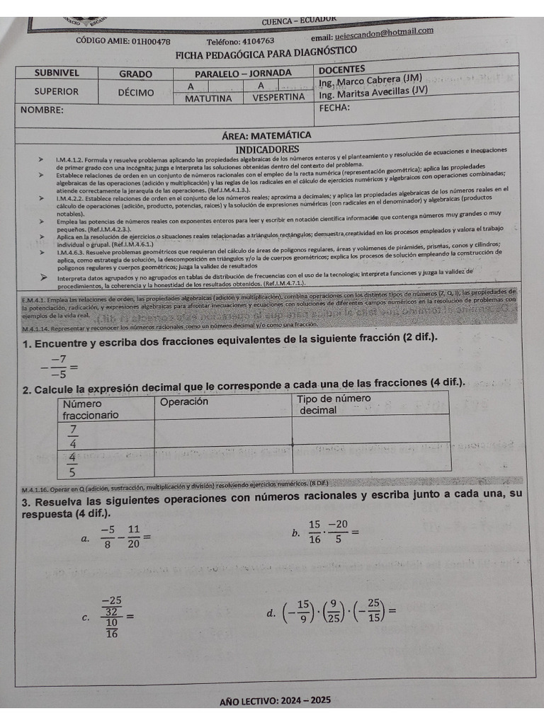 Prueba de Diagnóstico Décimo | PDF