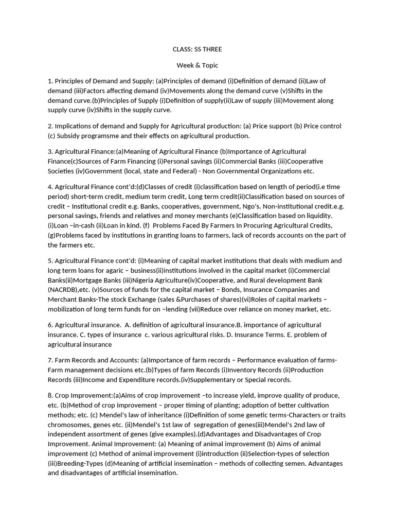 SS3 Agric 1-6 | PDF | Demand | Elasticity (Economics)