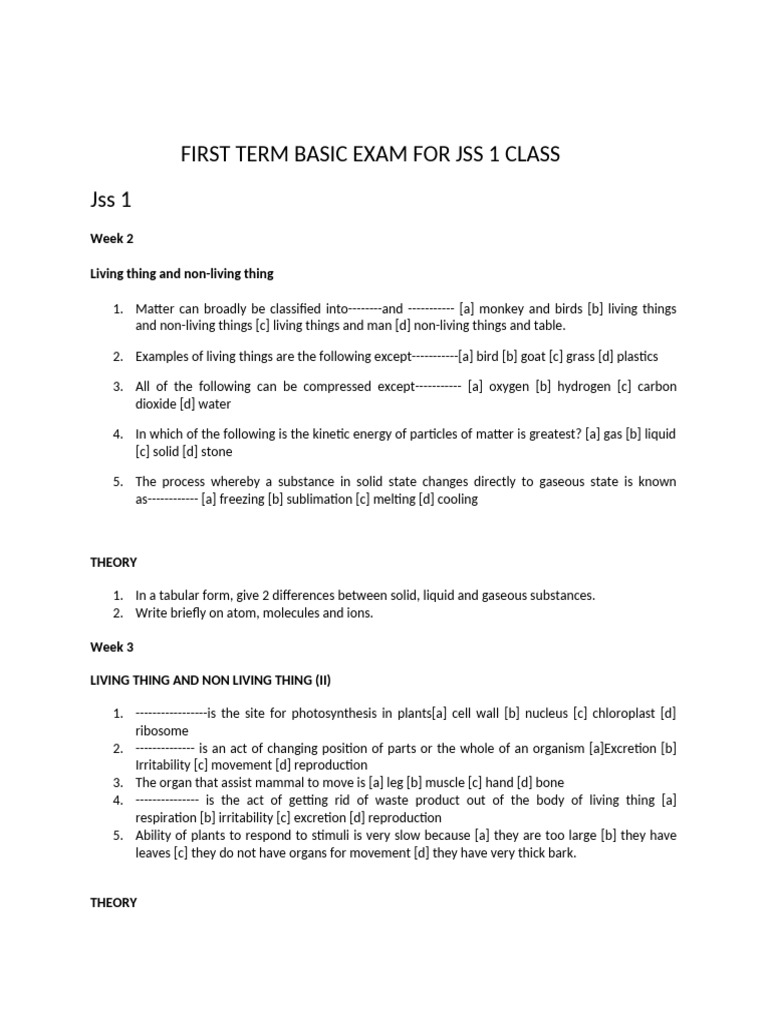 BASIC EXAM JSS 1 | PDF | Reproductive System | Sex Organ